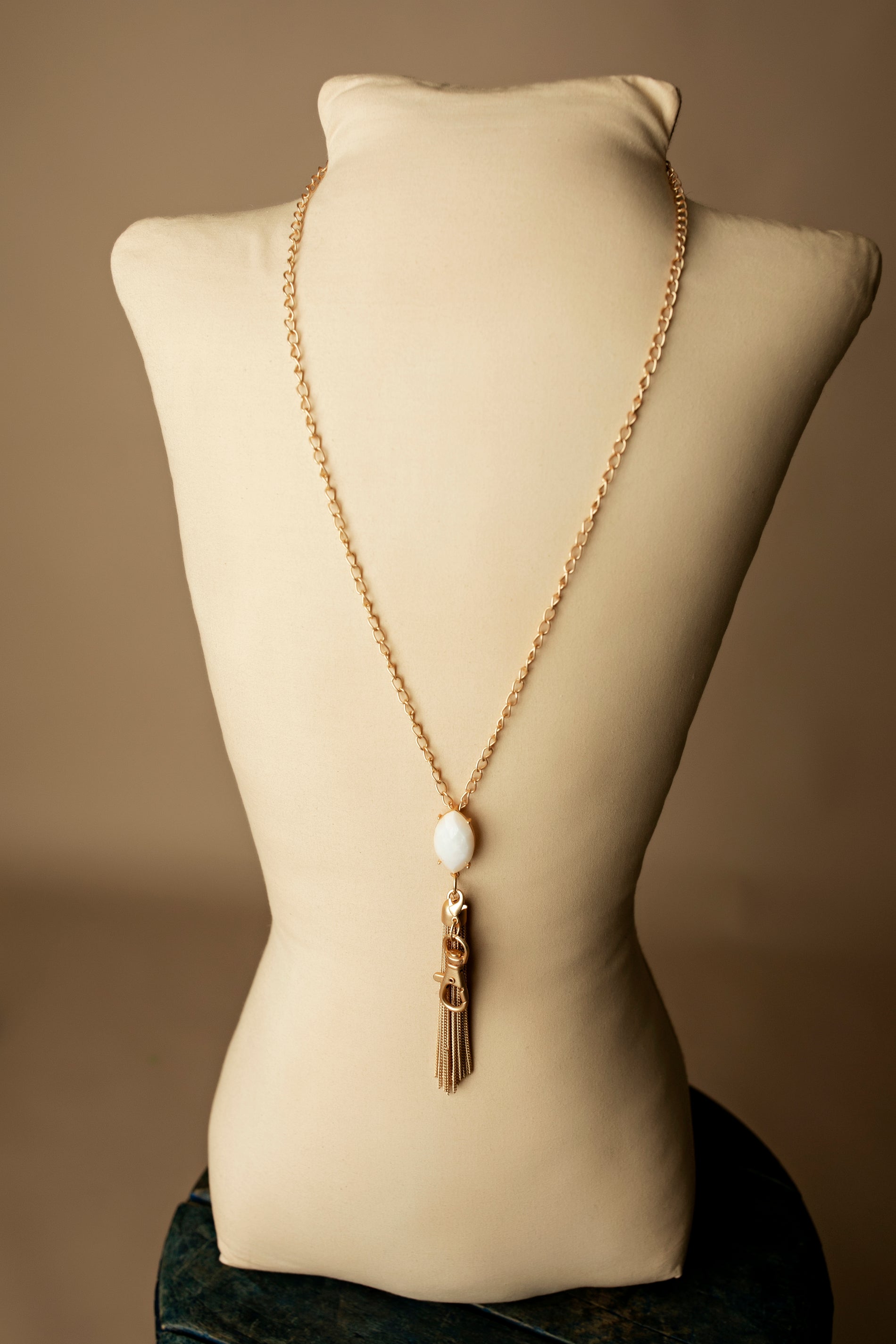 Paige Stone Pendant Tassel - Ivory - Sweet Carolina K